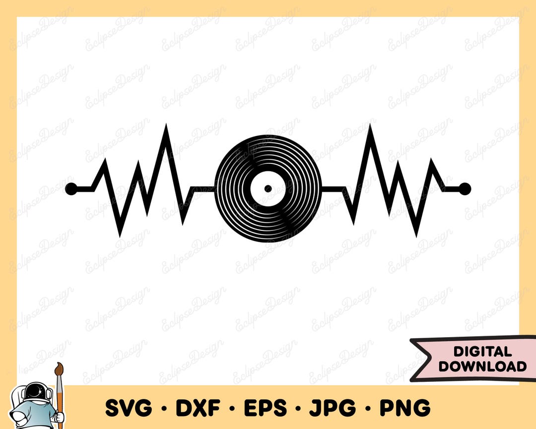 Music Vinyl SVG Vinyl PNG DJ Heartbeat Svg Clip Art Cut File Silhouette ...