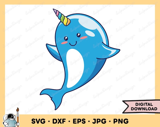 Narwhal Outline SVG Files - Vector Images Clipart -narwhale SVG File ...