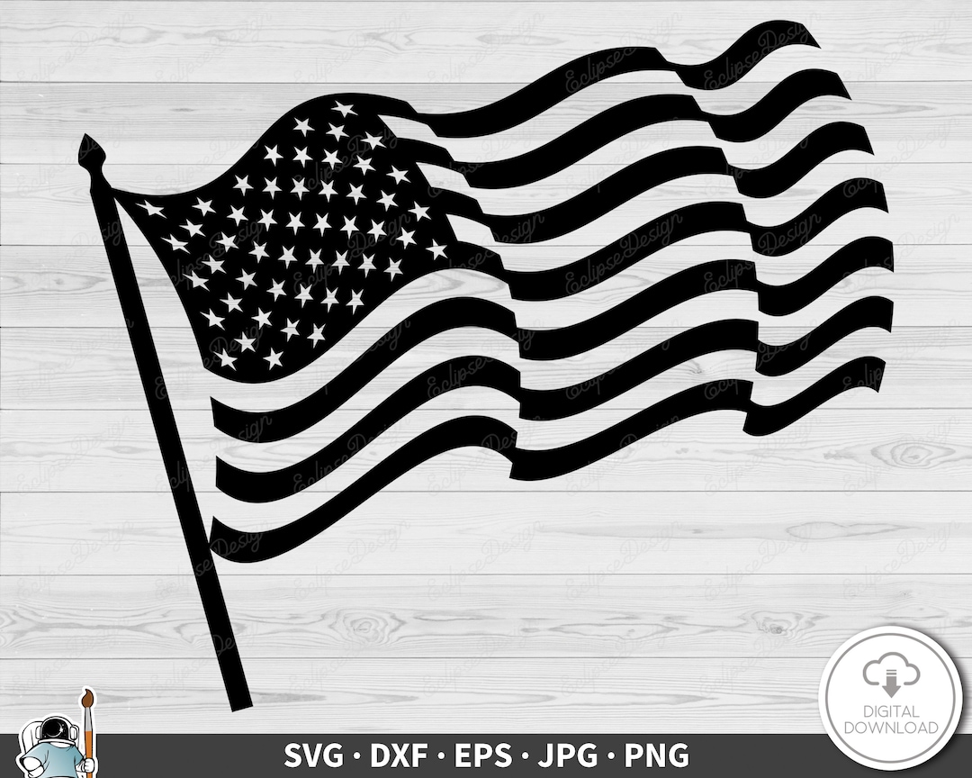 Waving American Flag Clipart Black And White