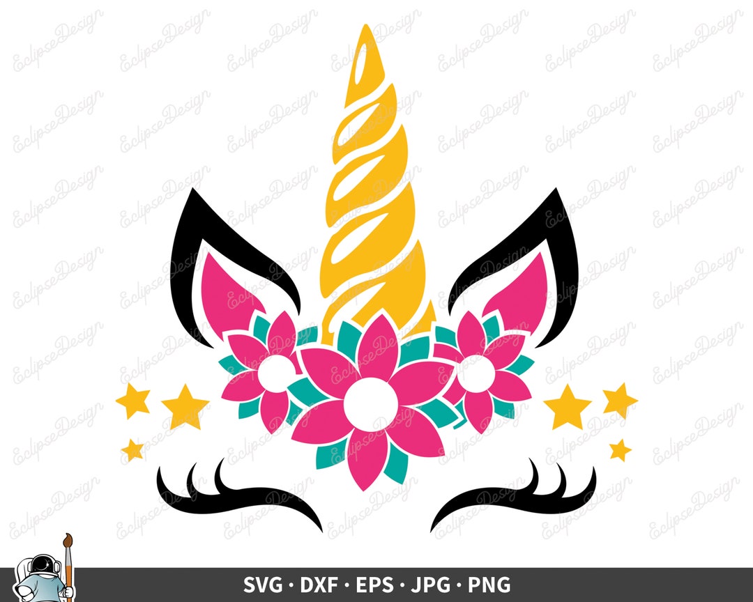 Unicorn Face and Flowers SVG Clip Art Cut File Silhouette - Etsy
