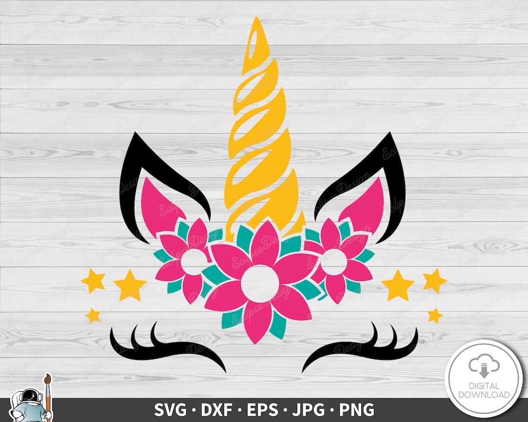Unicorn Face and Flowers SVG Clip Art Cut File Silhouette Instant ...
