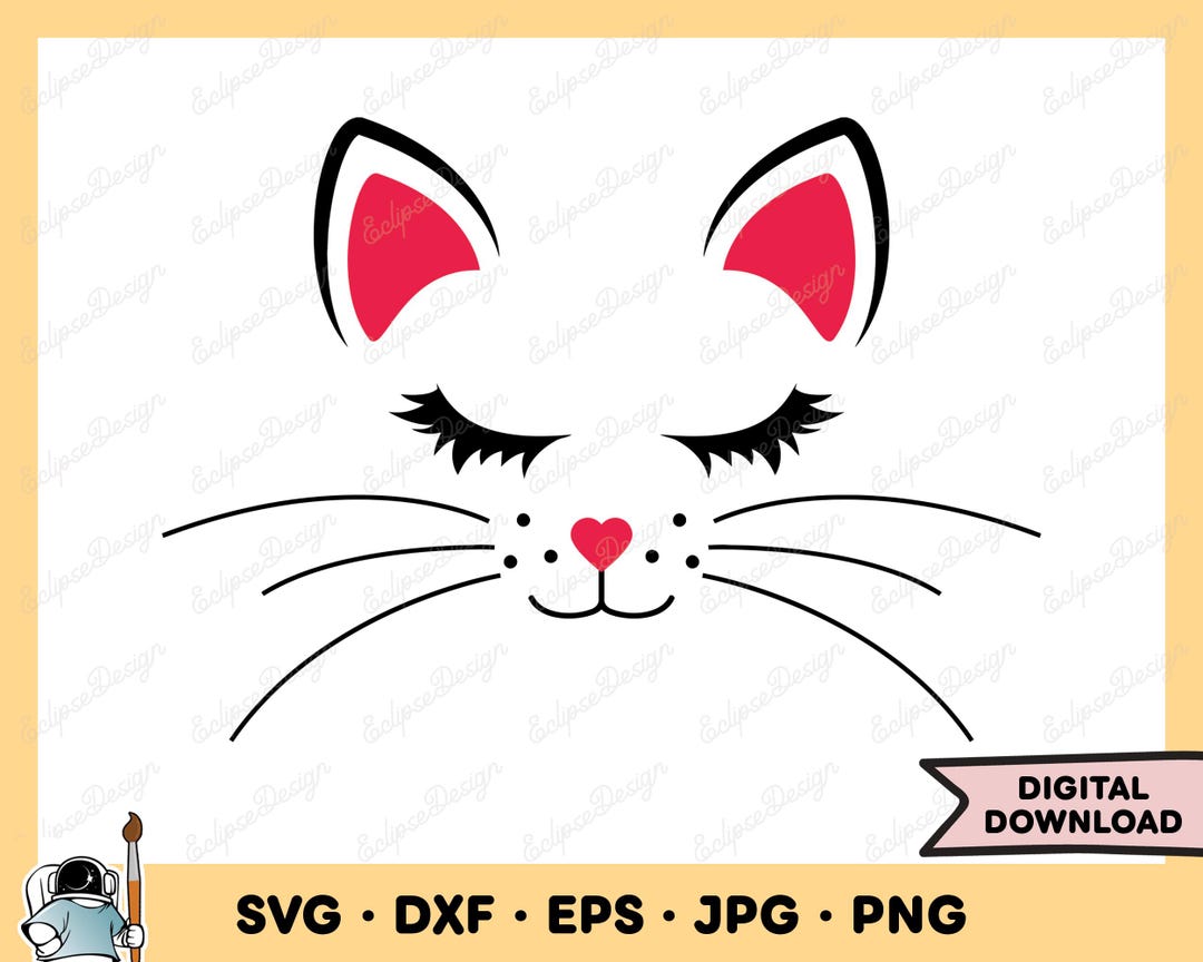 Cat Face Whiskers SVG Cat Face Clip Art Cat Face Cut File Silhouette ...