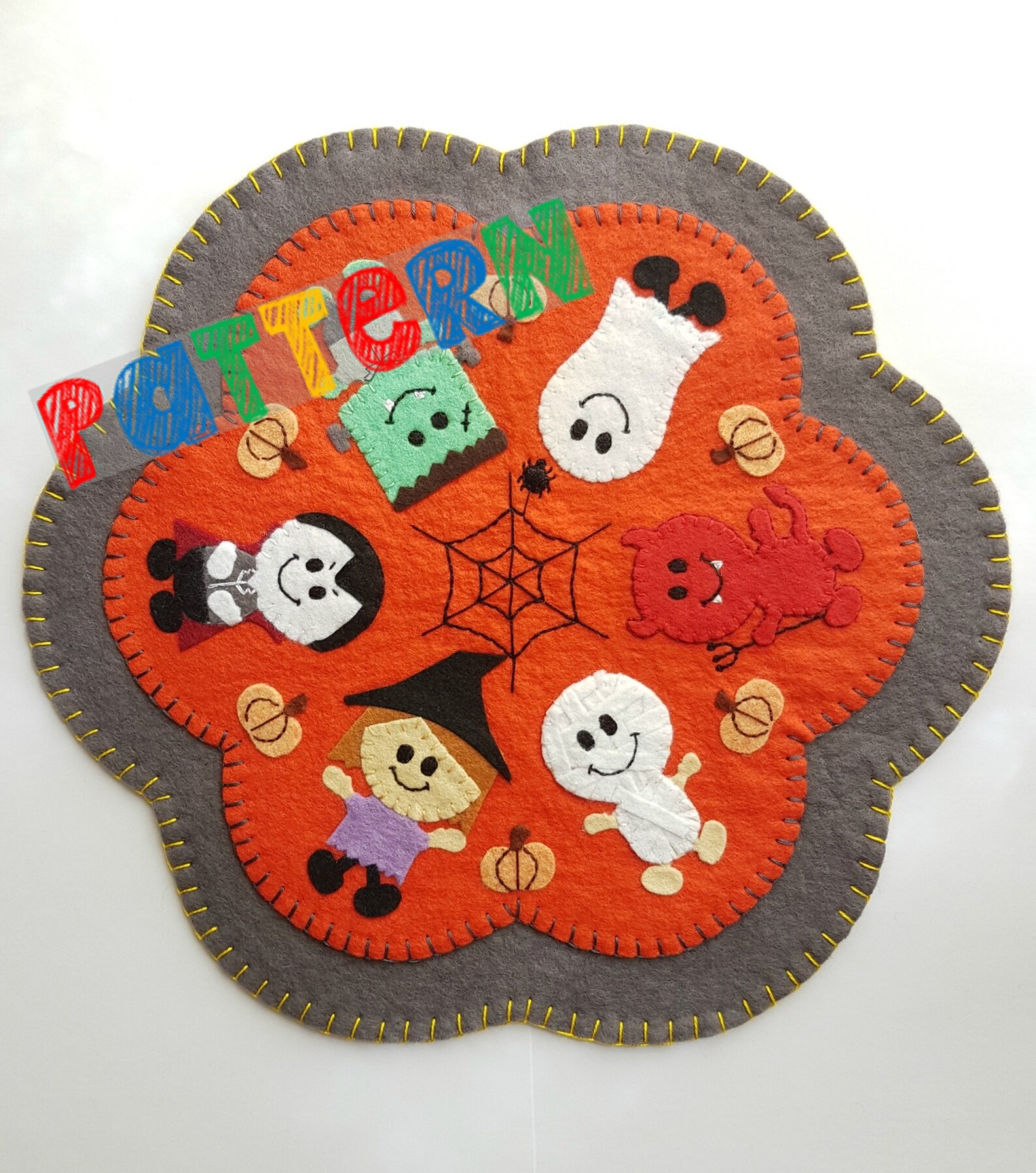 PDF PATTERN: Cutie Creeper Halloween Penny Rug Wool Applique Sewing ...