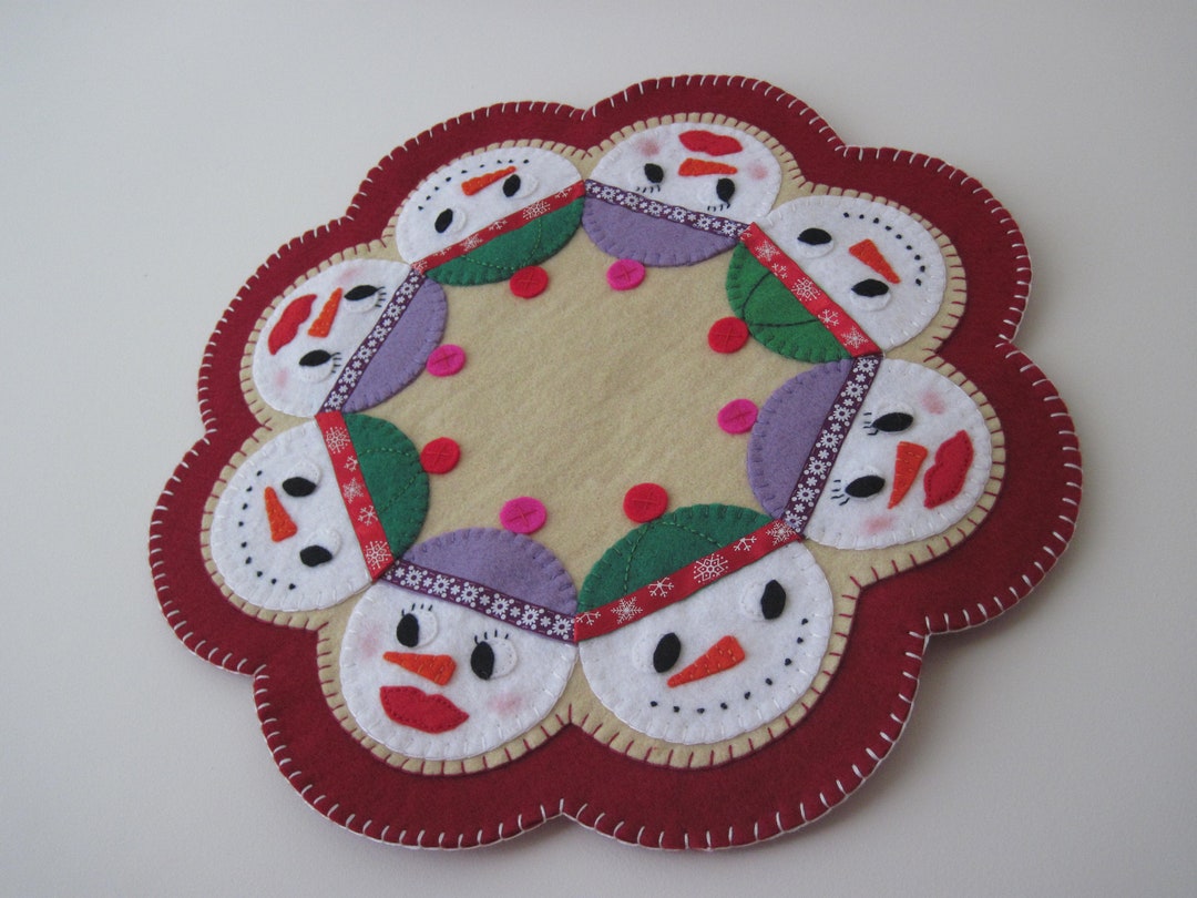 PDF PATTERN: Snowmen Penny Rug Wool Applique Sewing Tutorial Snow ...