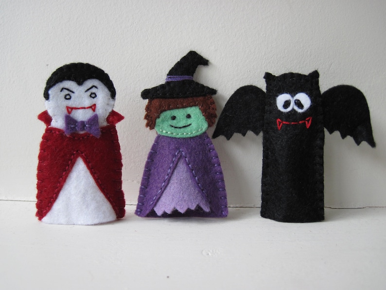 PATTERN: Halloween Felt Finger Puppet Sewing Tutorial - Witch, Bat ...
