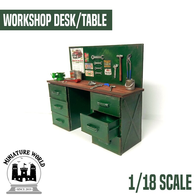 1-18 Scale Diorama / Workshop Desk / With Tools and Oil Cans ...