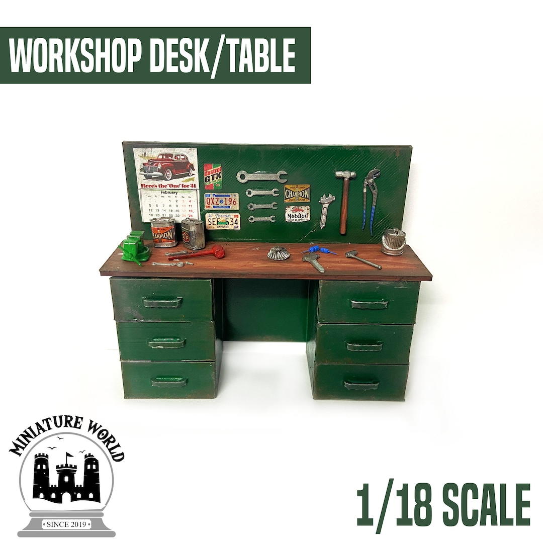 1-18 Scale Diorama / Workshop Desk / With Tools and Oil Cans ...