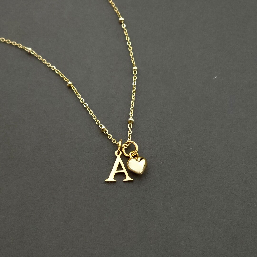 Gold Initial & Heart Personalised Necklace Jewellery Dainty - Etsy