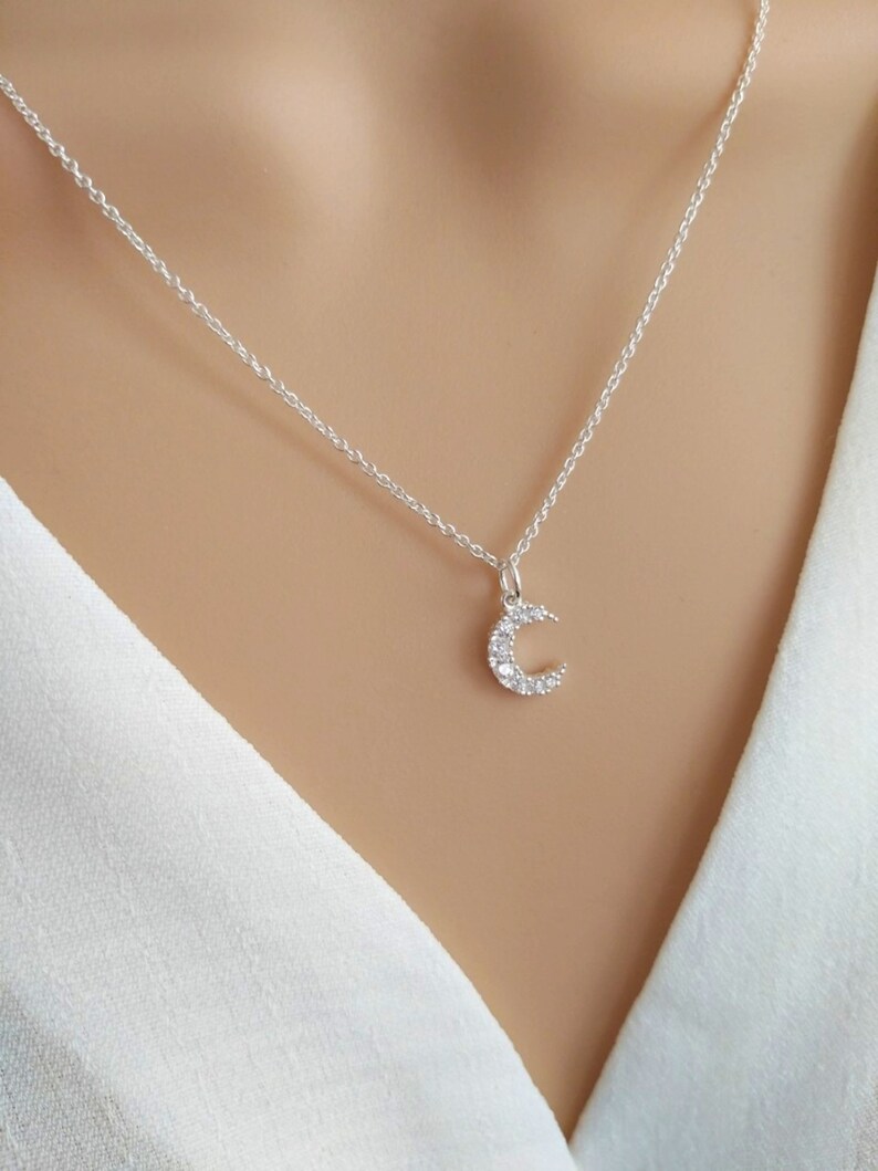 Half Moon Necklace, Sterling Silver Crescent Moon Necklace, Celestial ...