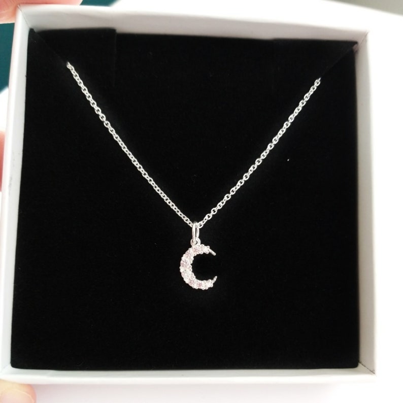 Half Moon Necklace, Sterling Silver Crescent Moon Necklace, Celestial ...