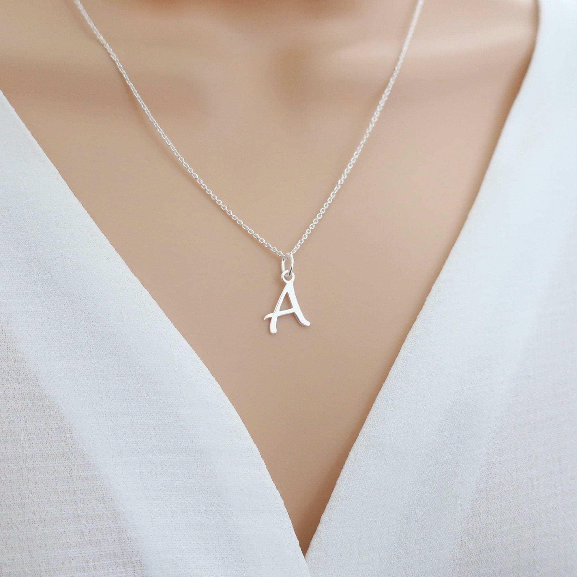 Initial Necklace Sterling Silver Initial Necklace - Etsy UK