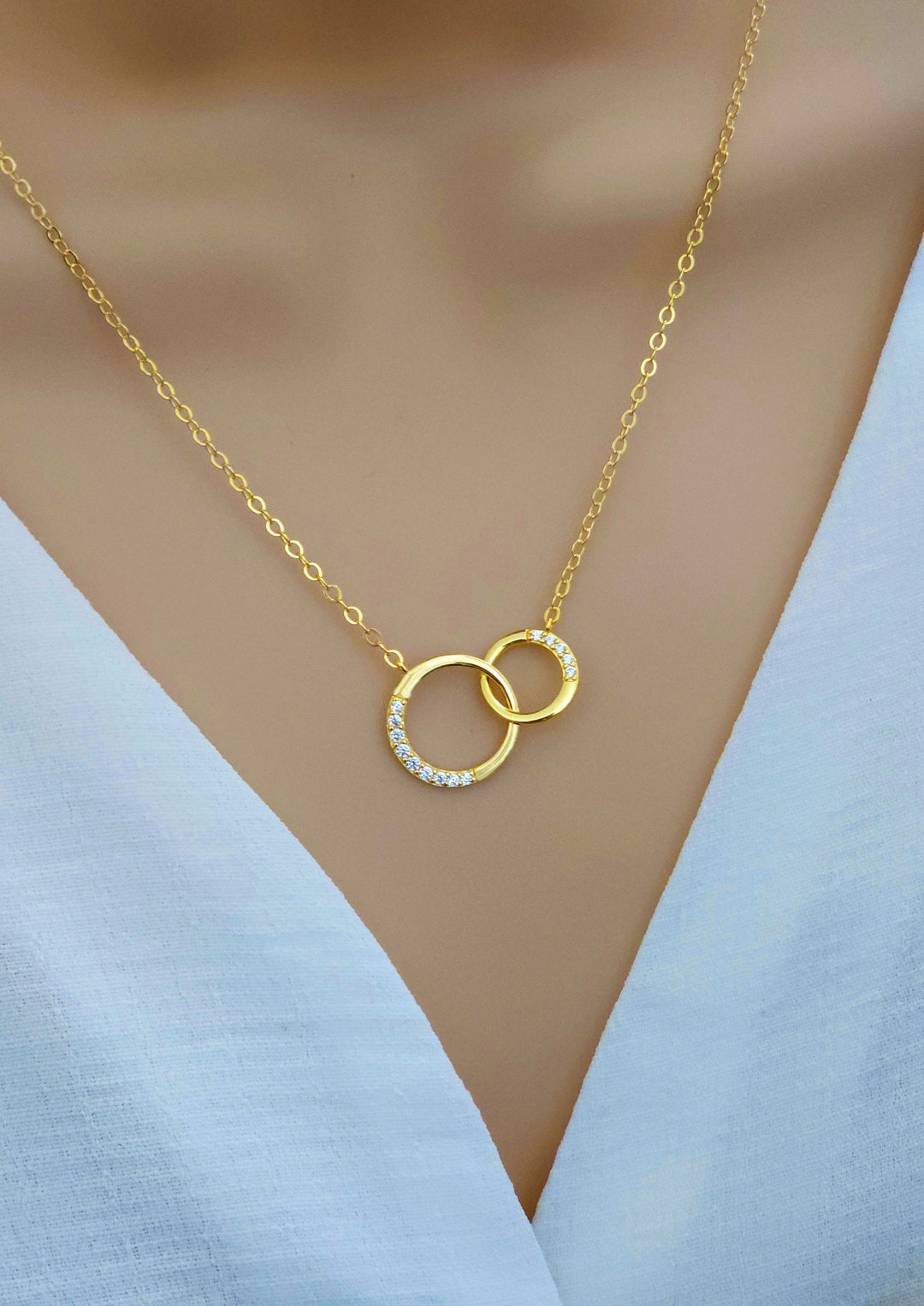 Interlocking Circle Rings Necklace, Double Circle Necklace, Best Friend ...
