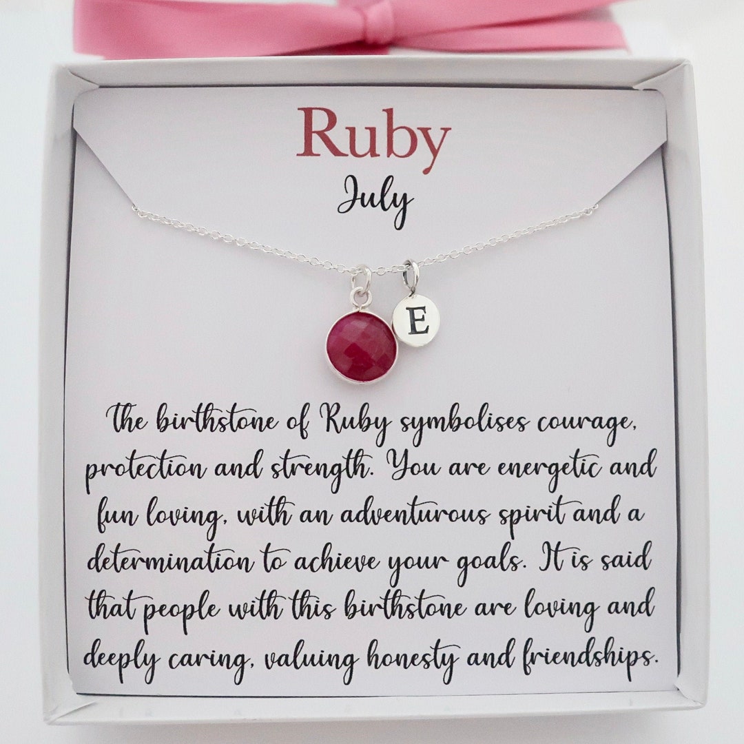 Ruby Necklace, July Birthstone & Initial Necklace, Red Ruby Gemstone ...