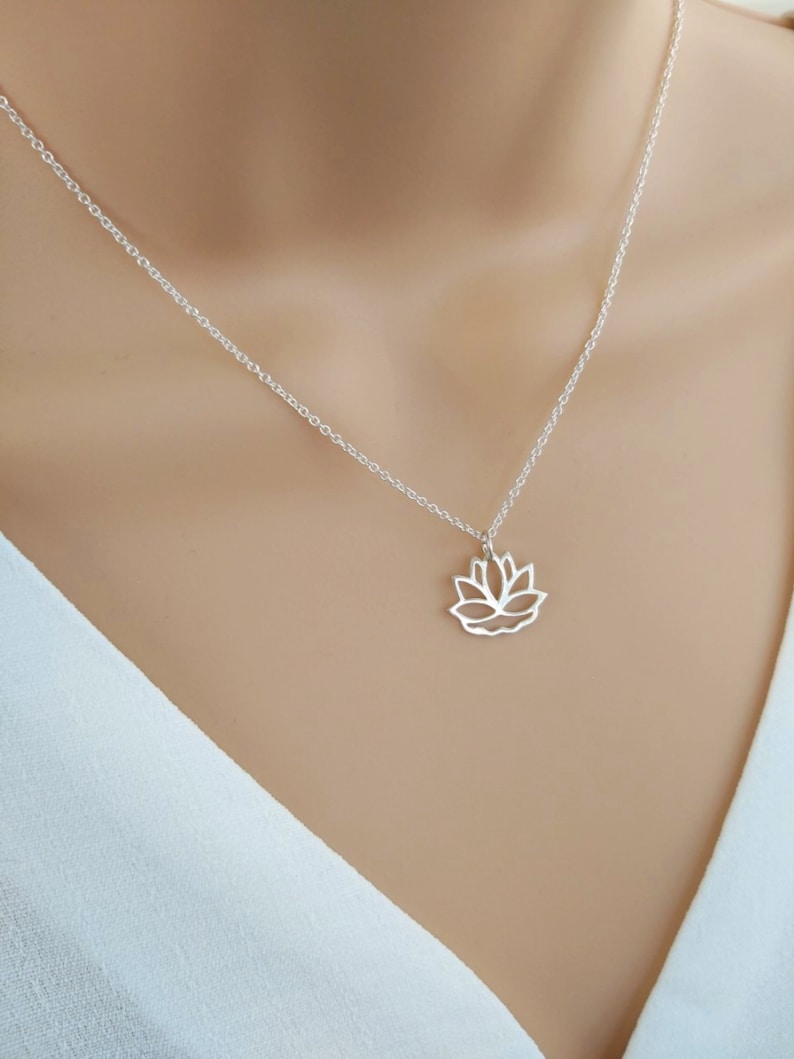 Lotus necklace sterling silver lotus flower initial necklace | Etsy
