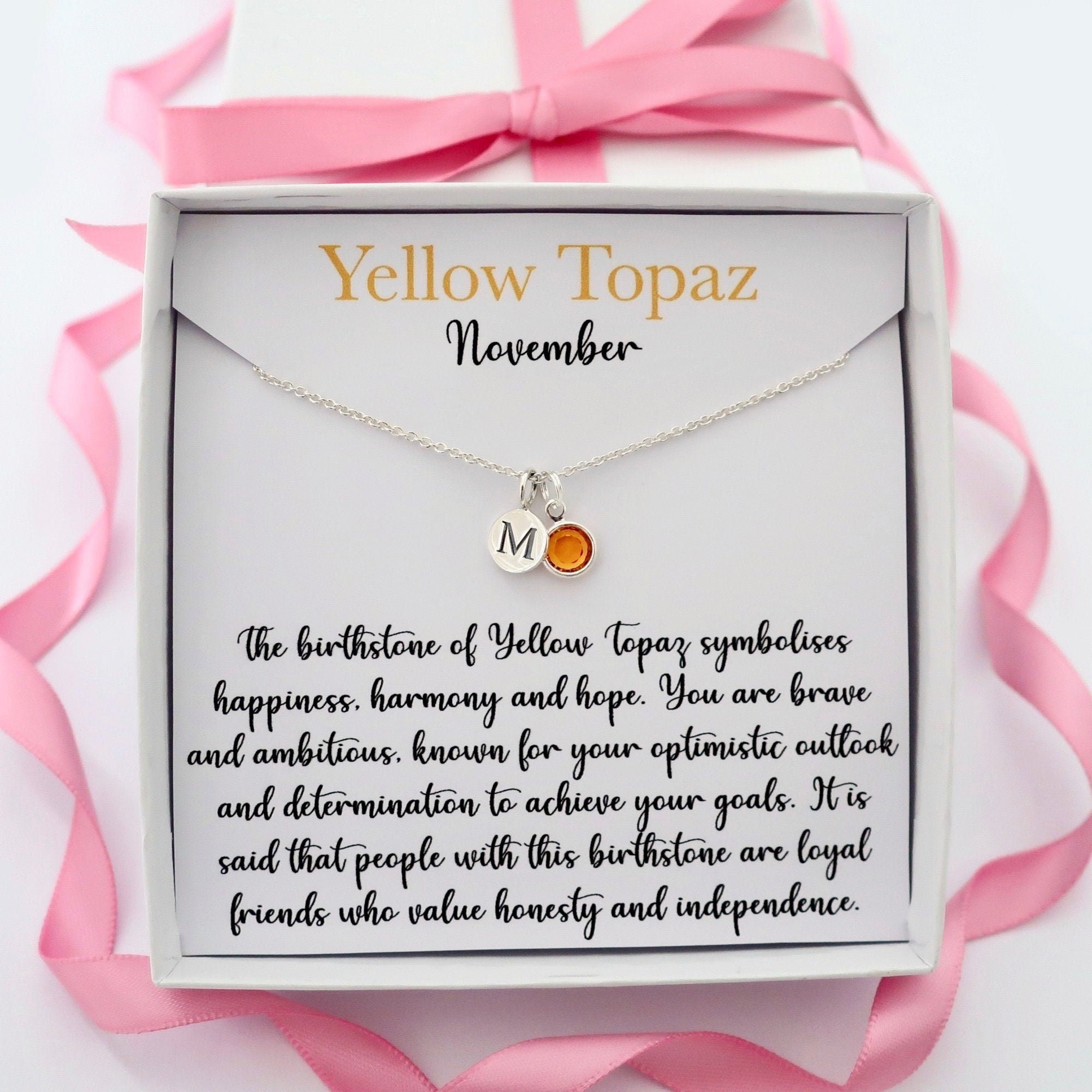 November Birthstone Necklace Sterling Silver Personalised | Etsy UK