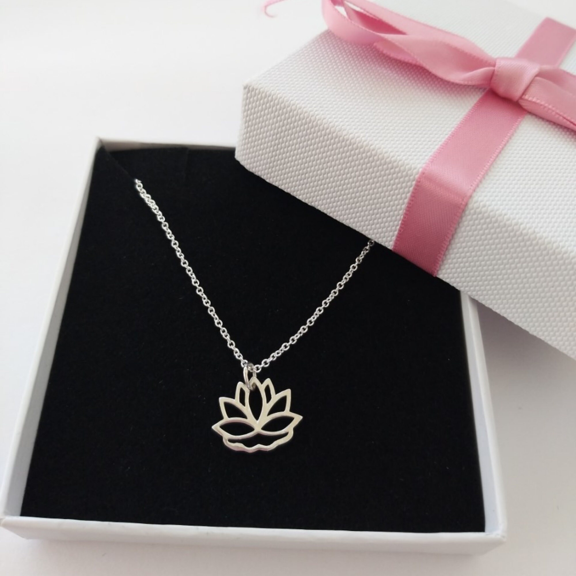 Lotus Necklace Sterling Silver Lotus Flower Initial Necklace - Etsy UK