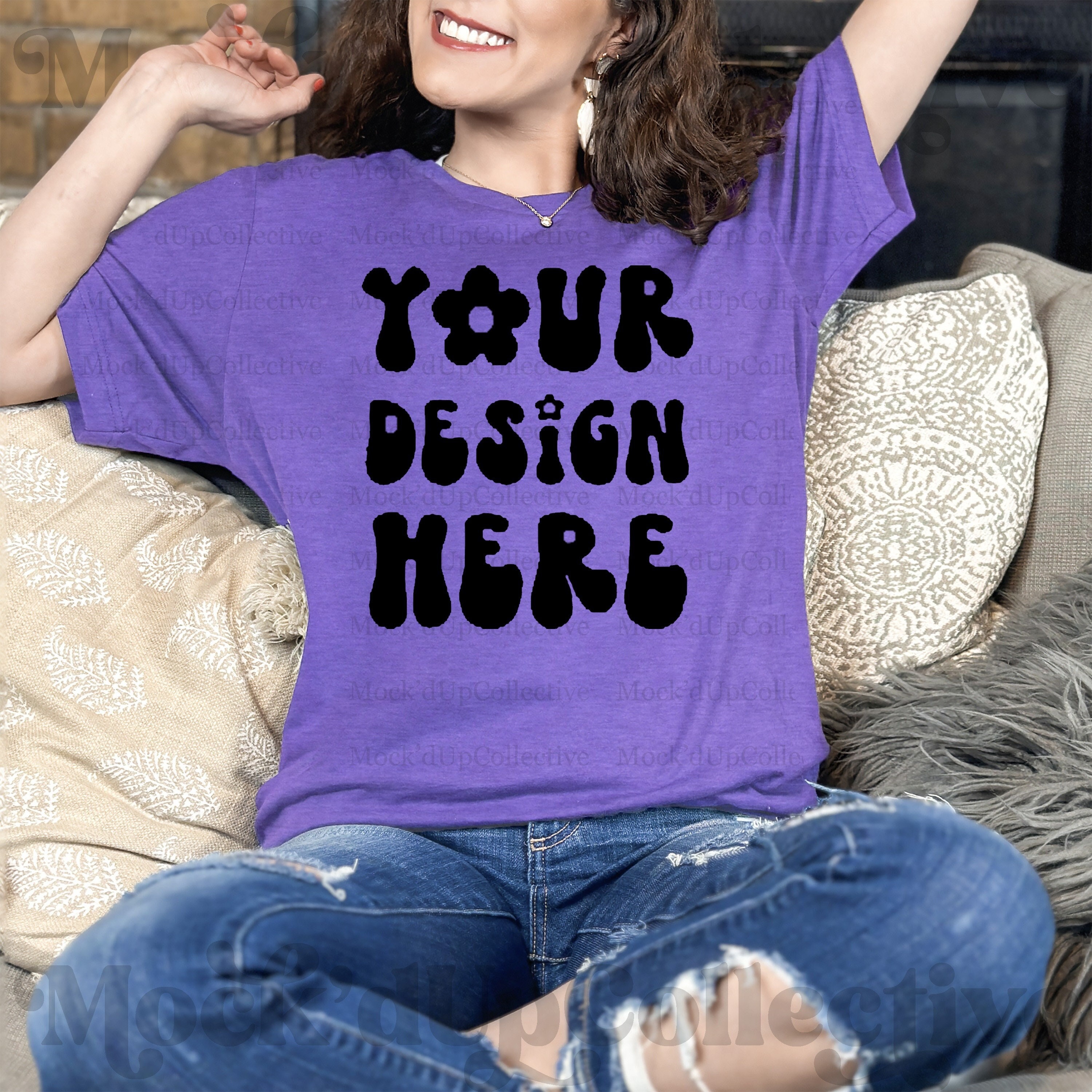 Heather Team Purple Mockup Heather Team Purple Bella Canvas 3001 Mockup ...