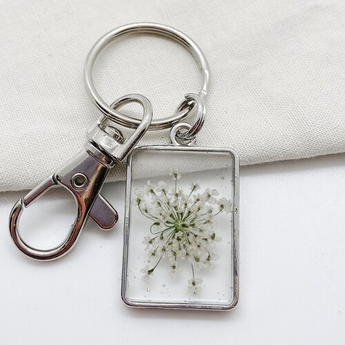 Pressed Flower Keychain Queen Anne's Lace Gift Floral - Etsy