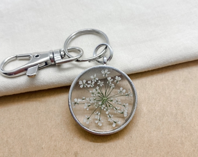 Pressed Flower Keychain Queen Anne's Lace Gift Floral - Etsy