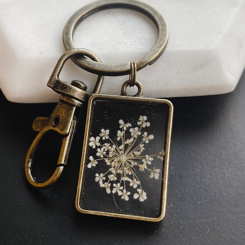 Pressed Flower Keychain Queen Anne's Lace Gift Floral - Etsy