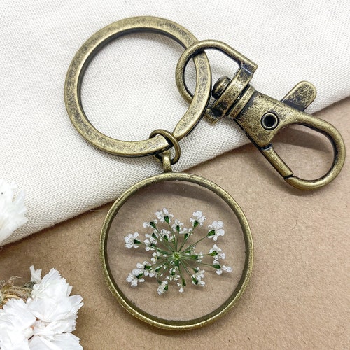Pressed Flower Keychain Queen Anne's Lace Gift Floral - Etsy