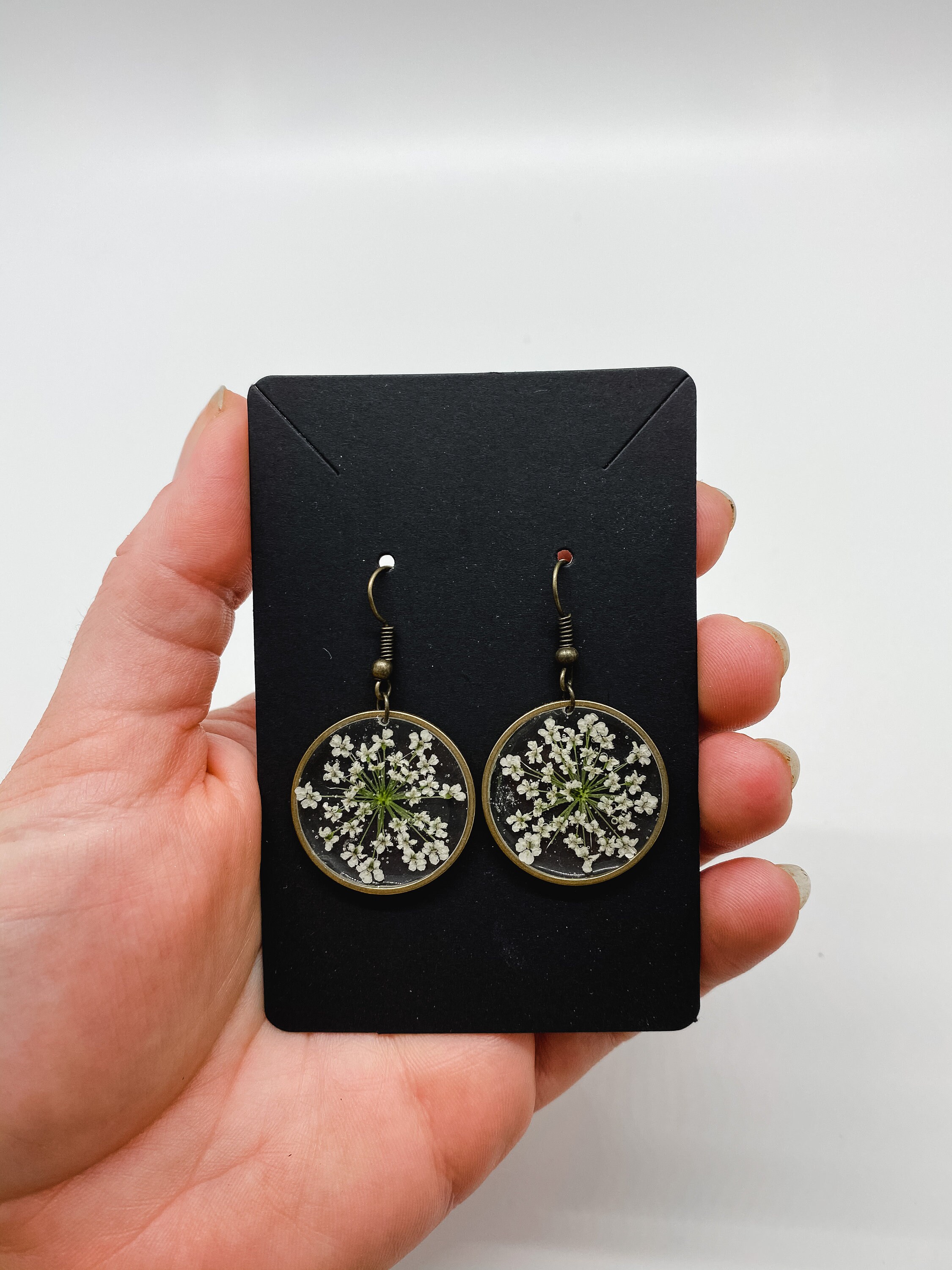 Pressed Flower Earrings, Queen Anne's Lace Jewelry, Botanical Jewelry ...