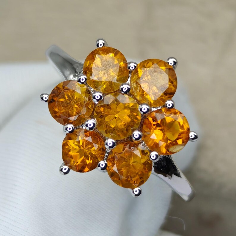 Natural Citrine Cluster Ring in Solid 925 Sterling Silver | Flower ...