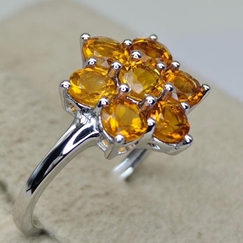 Natural Citrine Cluster Ring in Solid 925 Sterling Silver | Flower ...