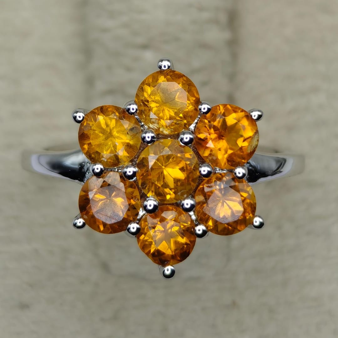 Natural Citrine Cluster Ring in Solid 925 Sterling Silver | Flower ...