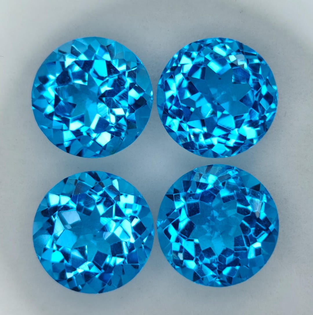 15.40 Carat Total Natural Swiss Blue Topaz Round Cut Gemstones – 9.10 ...