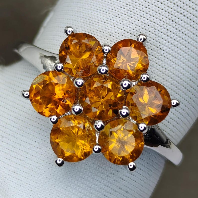 Natural Citrine Cluster Ring in Solid 925 Sterling Silver | Flower ...