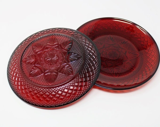 Ruby Red Pressed Glass Plates 2, Vintage Cristal D'arques Durand ...