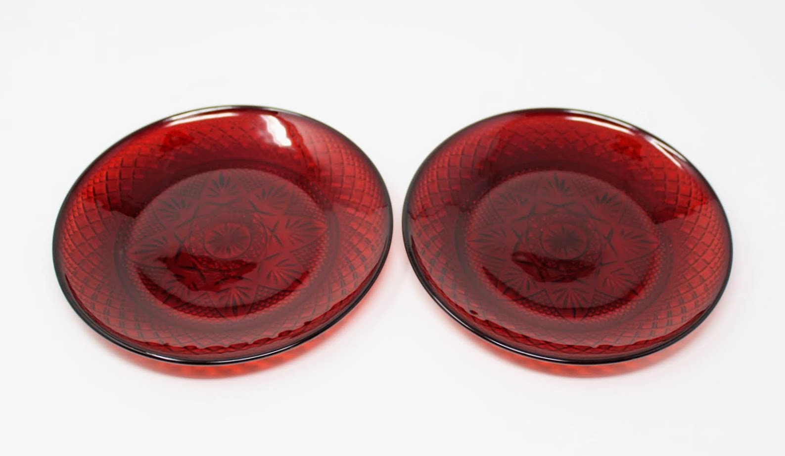Ruby Red Pressed Glass Plates 2 Vintage Cristal | Etsy