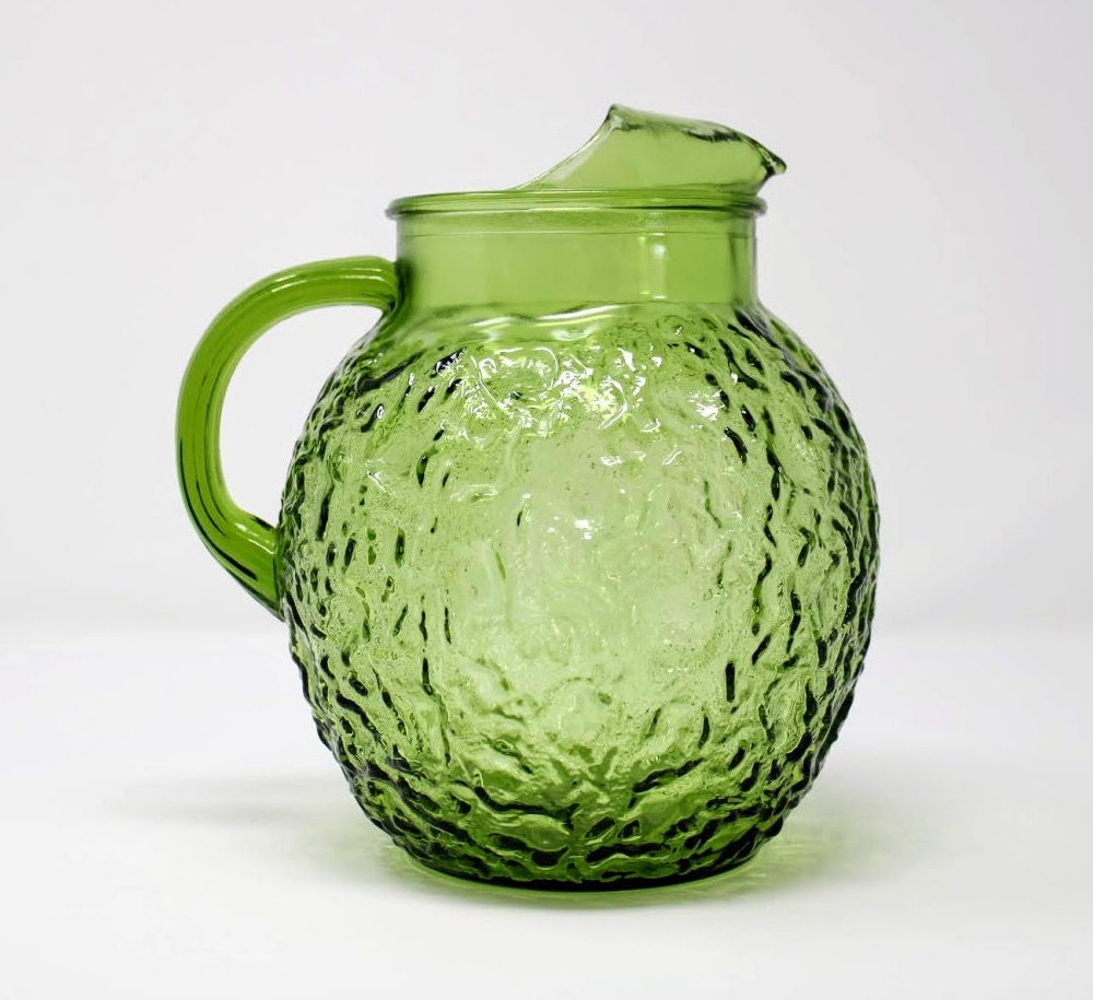 Large Round Green Glass Pitcher Vintage Anchor Hocking Milano | Etsy
