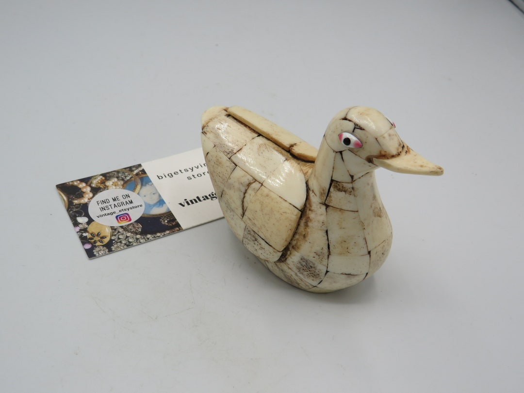 Spectacular Vintage Duck Figurine Made of Bone, Each Piece Carved ...