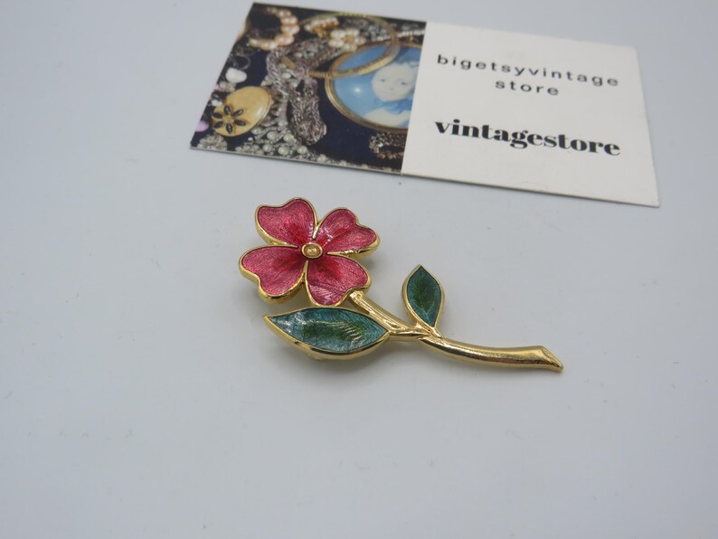 Amazing Vintage Gold Tone Enamel Flower Brooch, Beautiful Vibrant Green ...