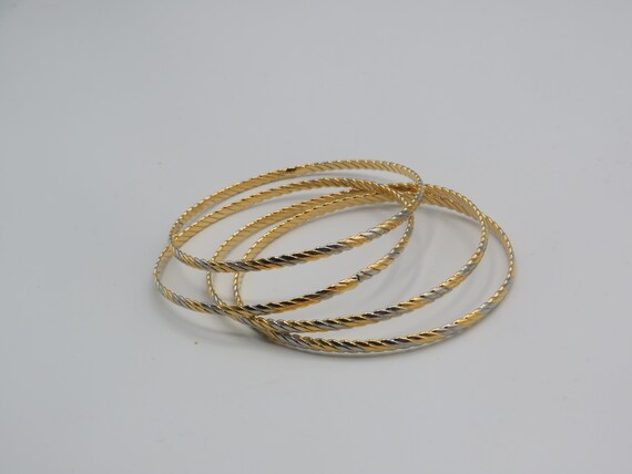 stunning set of 4 multi tone bangles, gold and silver… - Gem