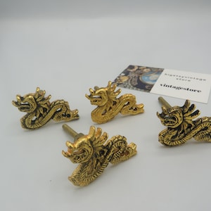 Set of 4 Gold Tone Dragon Draw Handles, 4.5cm in Length, Lovely Design ...