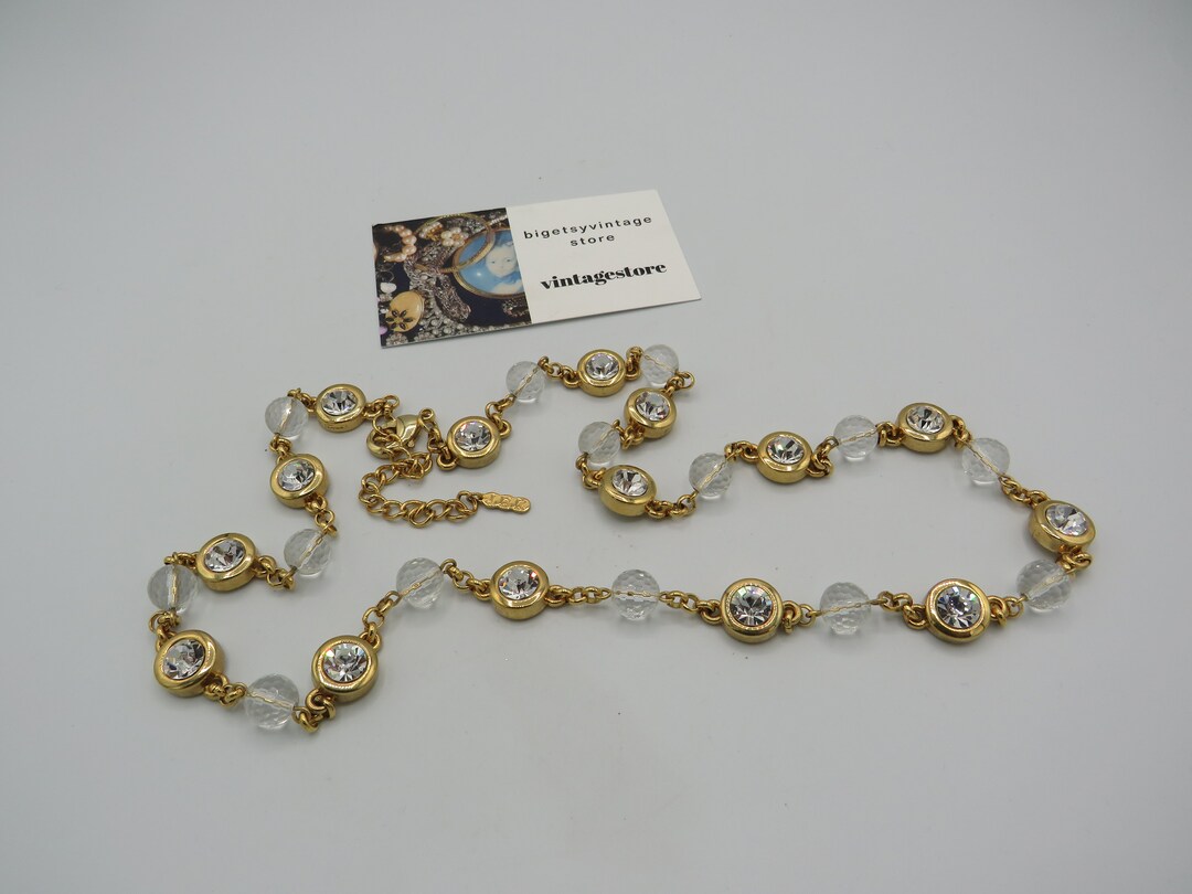 JACQUELINE KENNEDY, JBK Signed Stunning Gold Tone Link Necklace, Glass ...