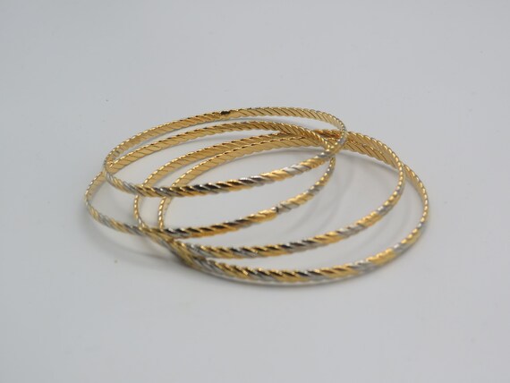 stunning set of 4 multi tone bangles, gold and silver… - Gem