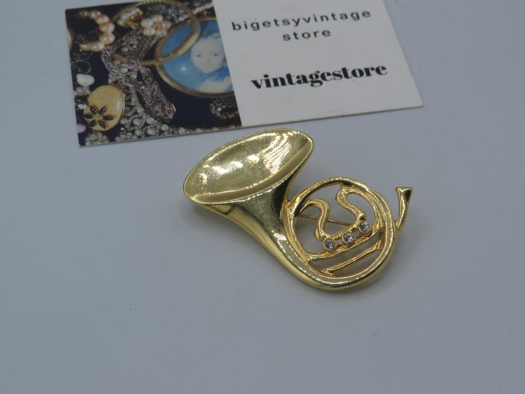 Stunning Vintage Gold Tone French Horn Brooch, Beautiful Design With ...