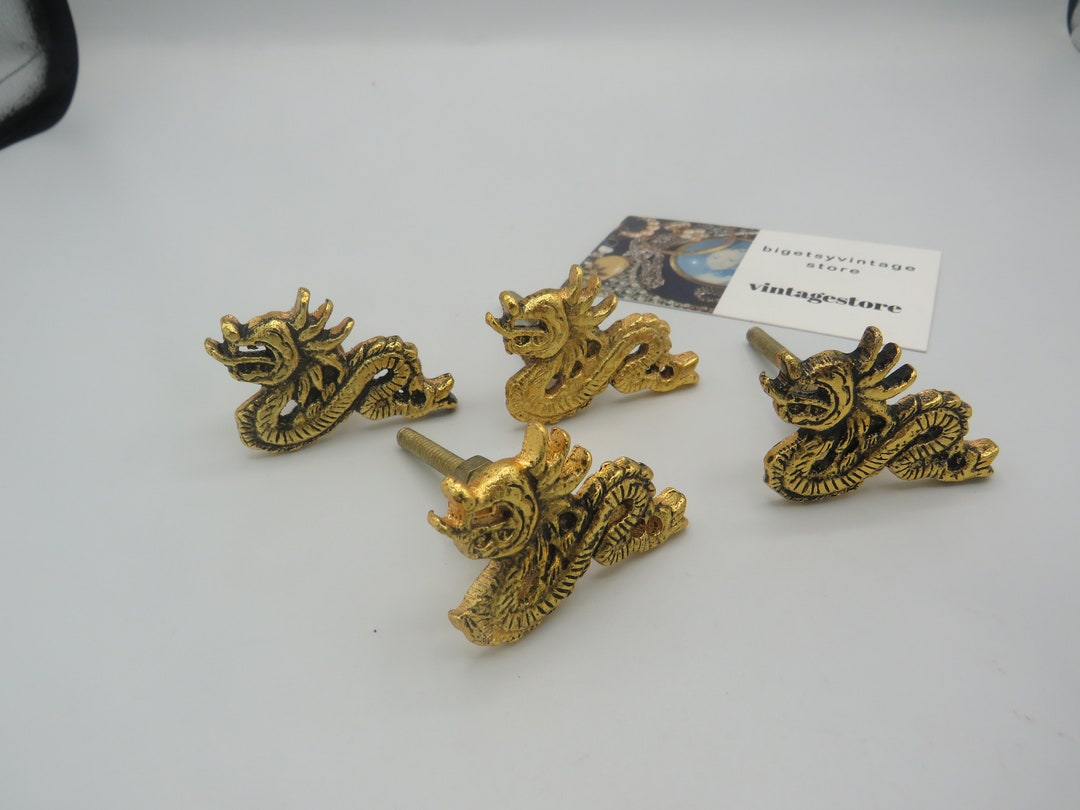 Set of 4 Gold Tone Dragon Draw Handles, 4.5cm in Length, Lovely Design ...