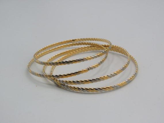stunning set of 4 multi tone bangles, gold and silver… - Gem