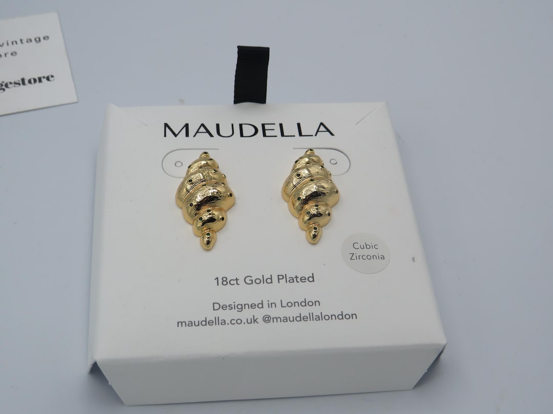 Superb 18ct Gold Plated Statement Earrings If the Form a Shell by Maudella, High End, Green Cz ...