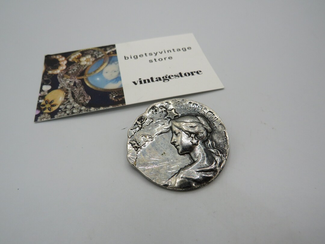 ARMAND BARGAS Signed Stunning Silver Tone Brooch, Engraved With the ...