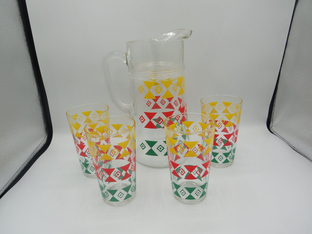 Amazing Vintage Retro Glass Lemonade Jug and Tumbler Set, Beautiful ...