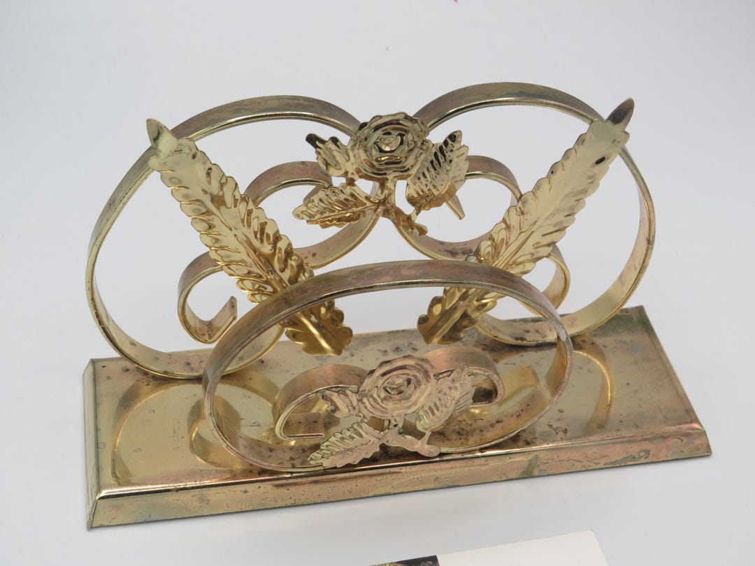 Beautiful Vintage Gold Tone Letter Stand, Beautiful Rose and Leaf ...