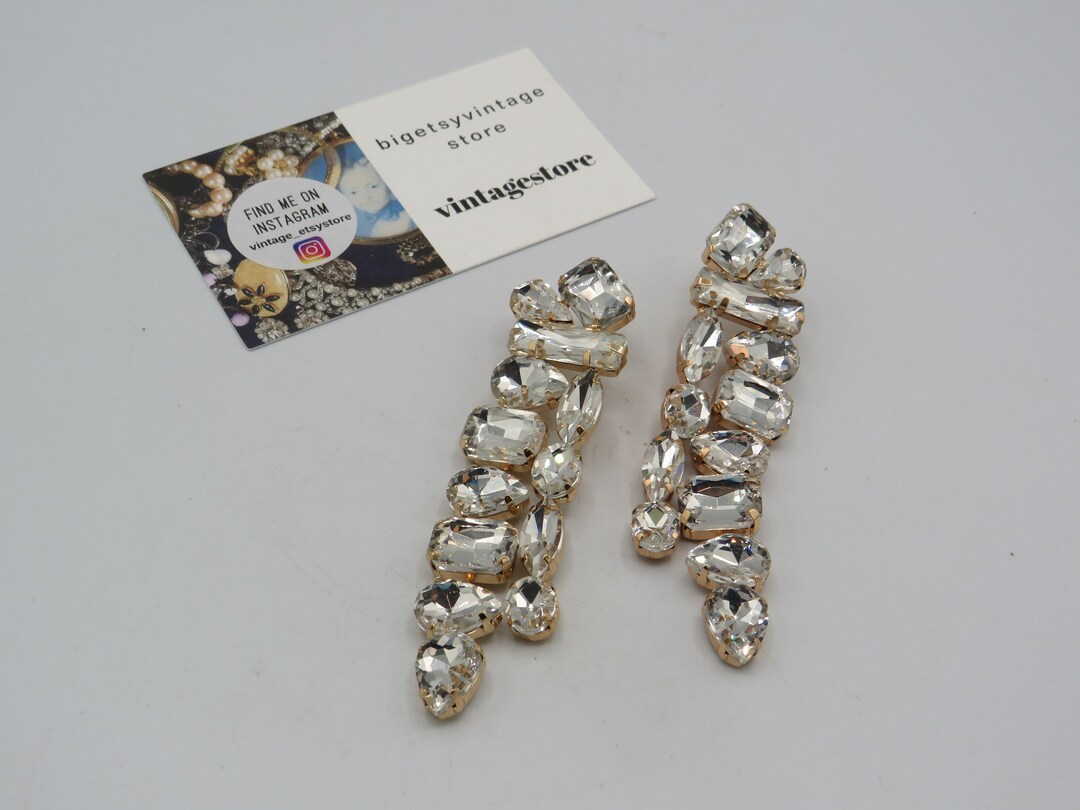 Amazing Sparkling Gold Tone Dangle Drop Statement Earrings, Post Back ...