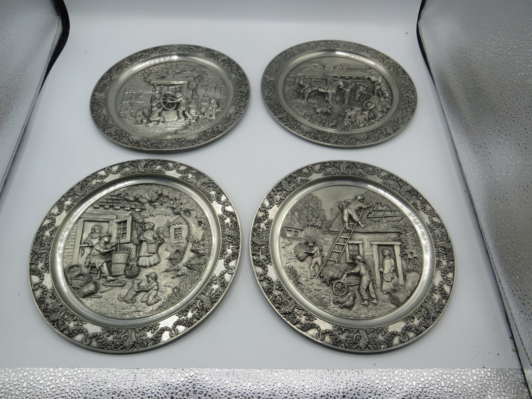 RISKIN Vintage Collectable Limited Edition Pewter Plates, Set of 4 ...