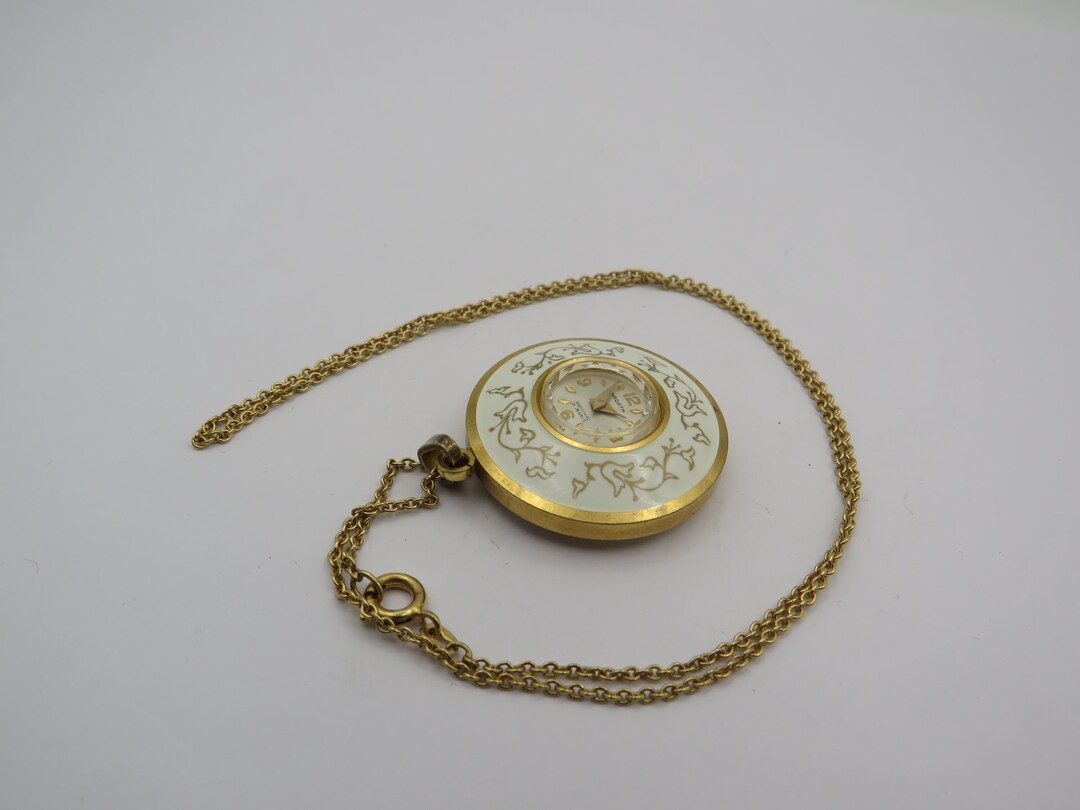 Stunning Vintage ARDATH Watch Clock Pendant Chain, Beautiful White ...